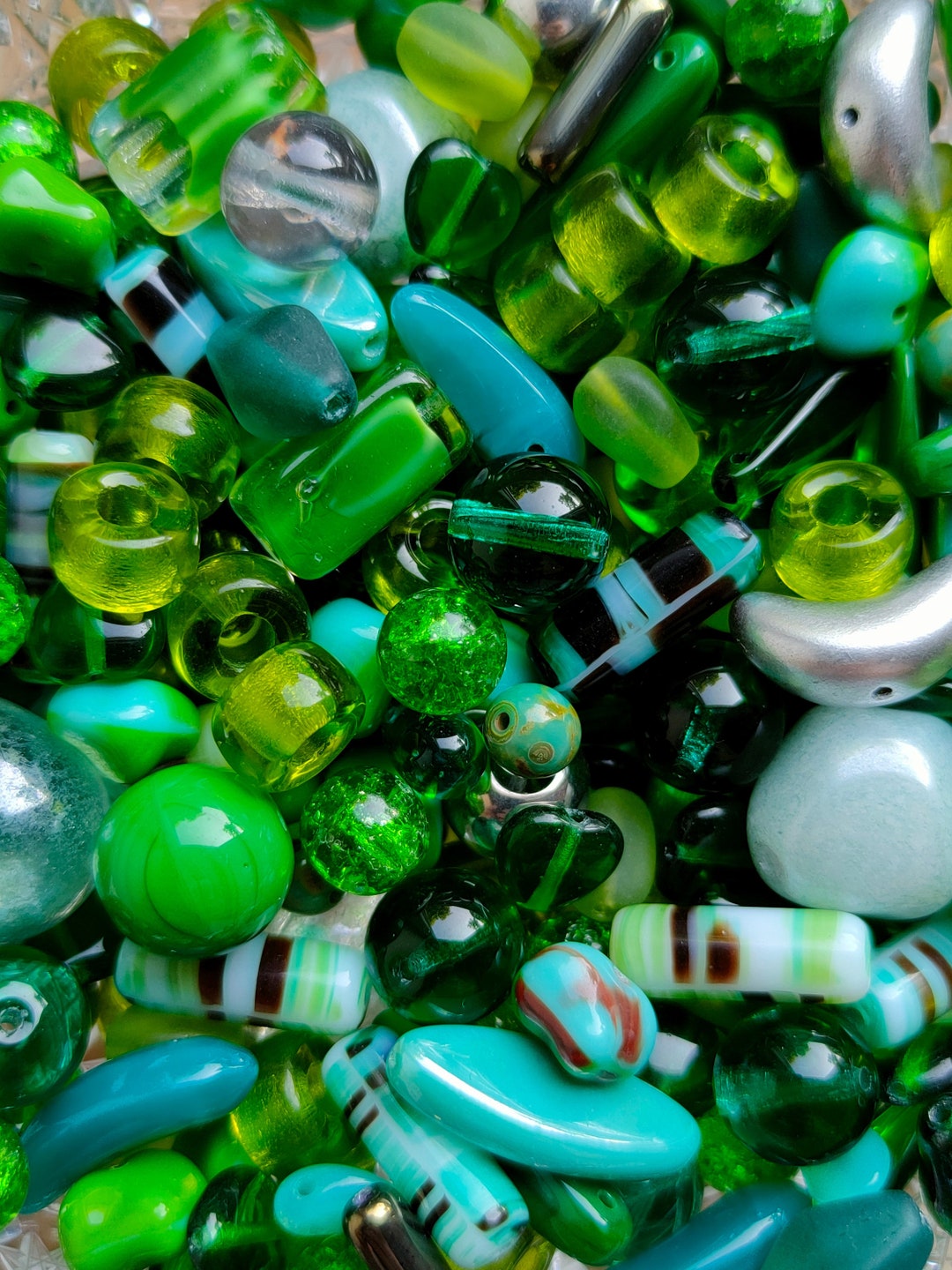 25g/50g/100g Bulk Glass Bead Mix Green, Bead Soup, Czech Bead Mix ...