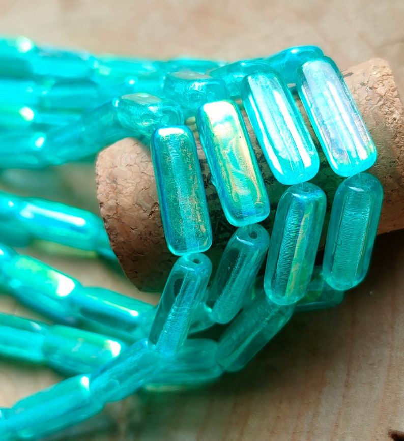 AB Green Czech Glass Rectangle Beads, Rainbow Luster (15x5mm) - Etsy