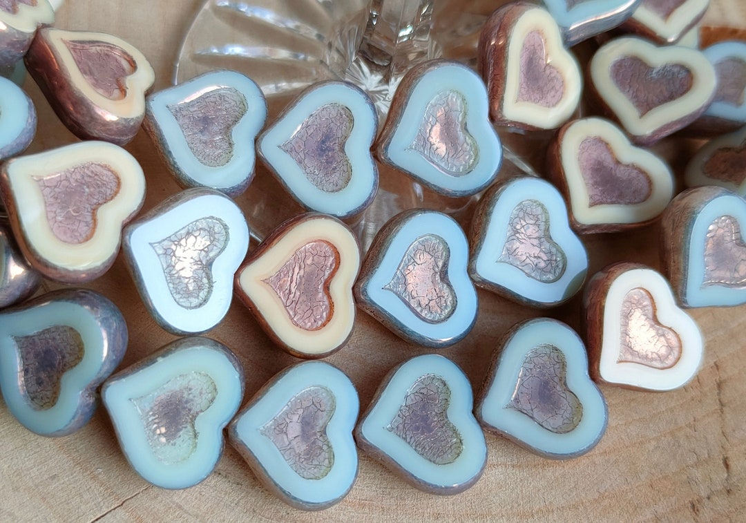 10 Premium Czech Glass Heart Beads, 14x12mm Opaque Brown Gray Bronze ...