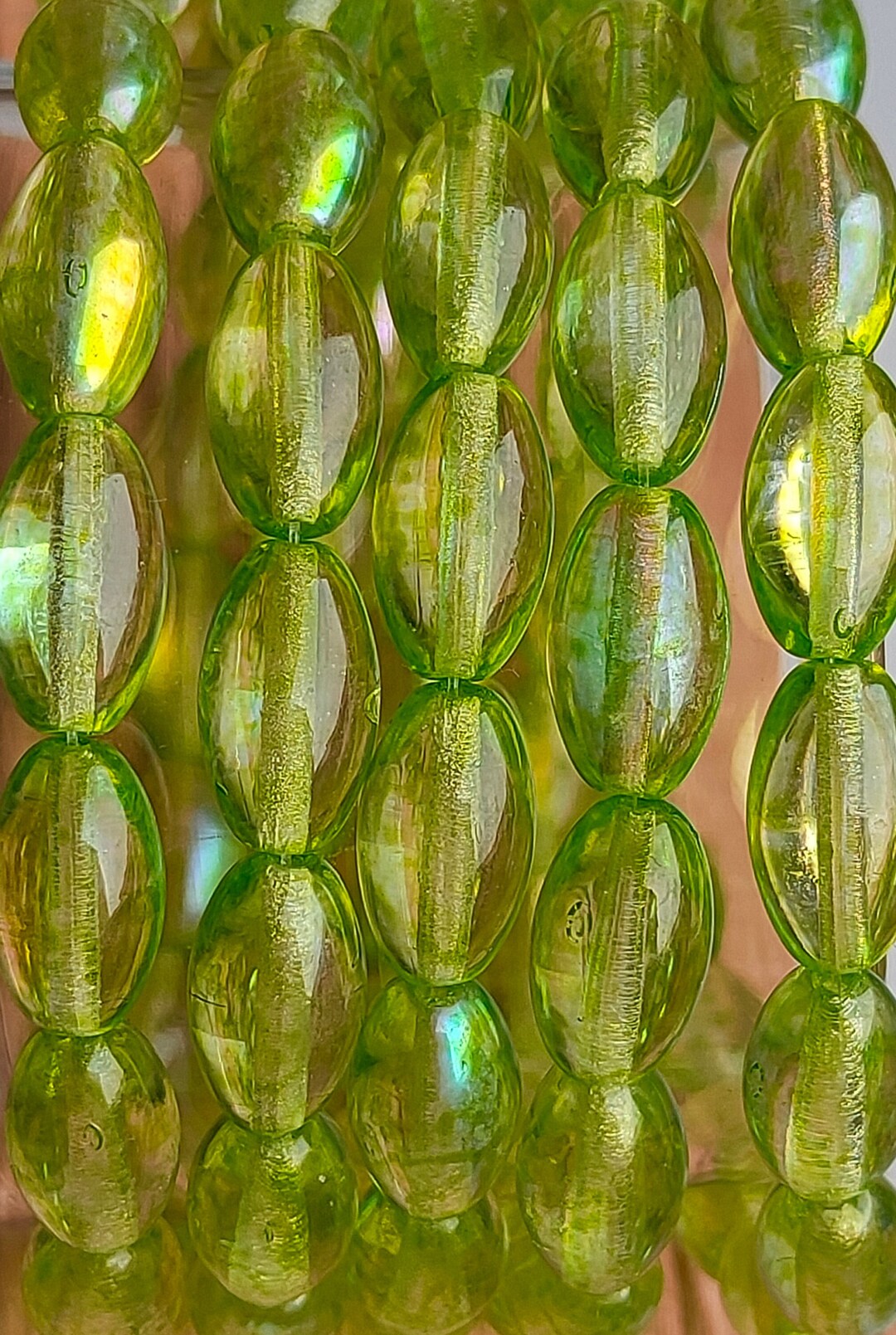 10/20 Premium Oval Czech Glass Beads, 14x8mm AB Czech Glass Light Green ...