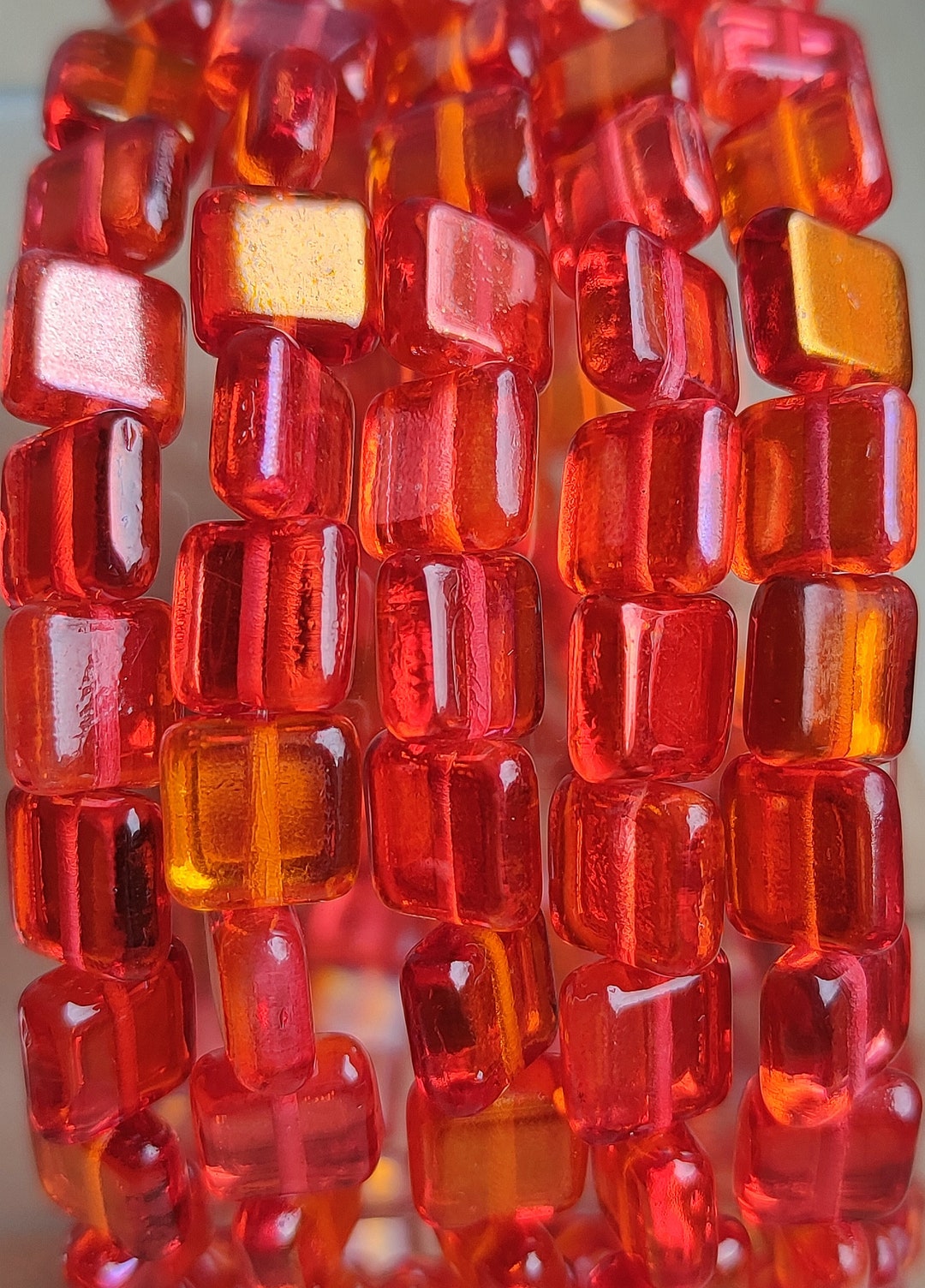 10/30pcs Czech Premium Square Glass Beads, 8x8mm Red Orange Beads ...