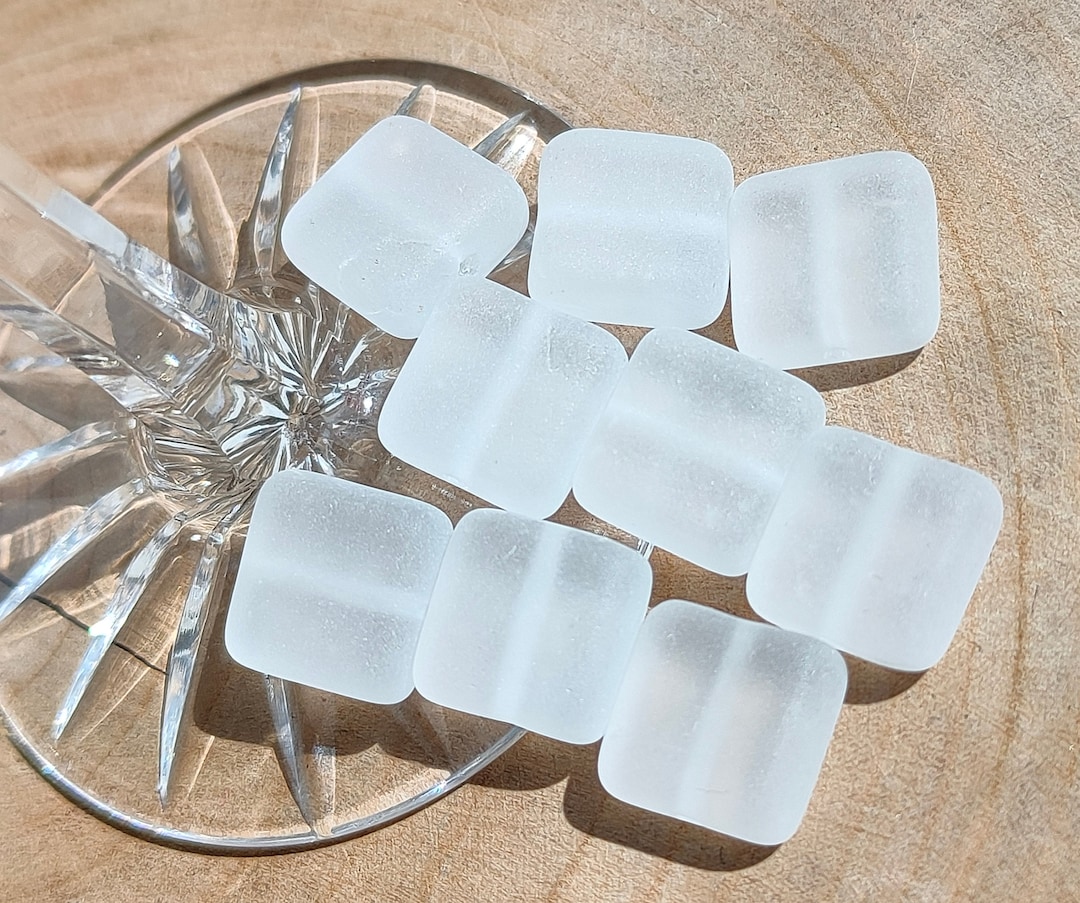 20/50 Czech Square Glass Beads, 10mm Matte Crystal Clear Pressed Glass ...