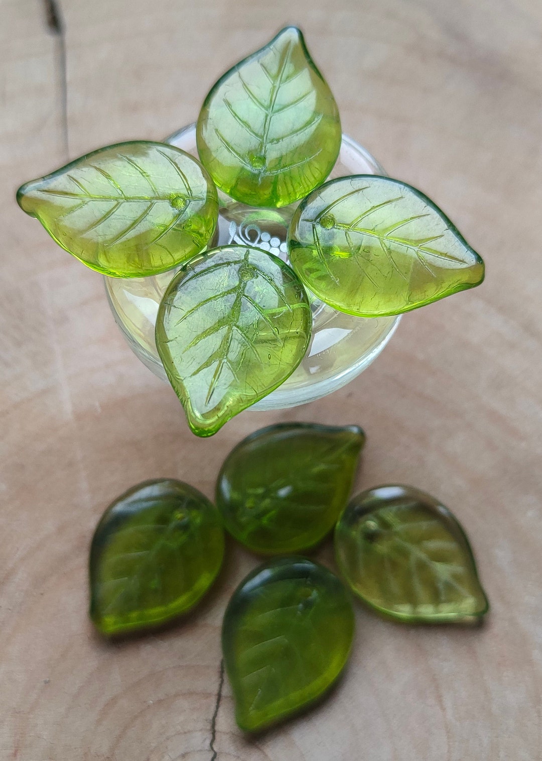 Czech Glass Leaf Beads, 18x13mm Transparent Green Bohemian - Etsy