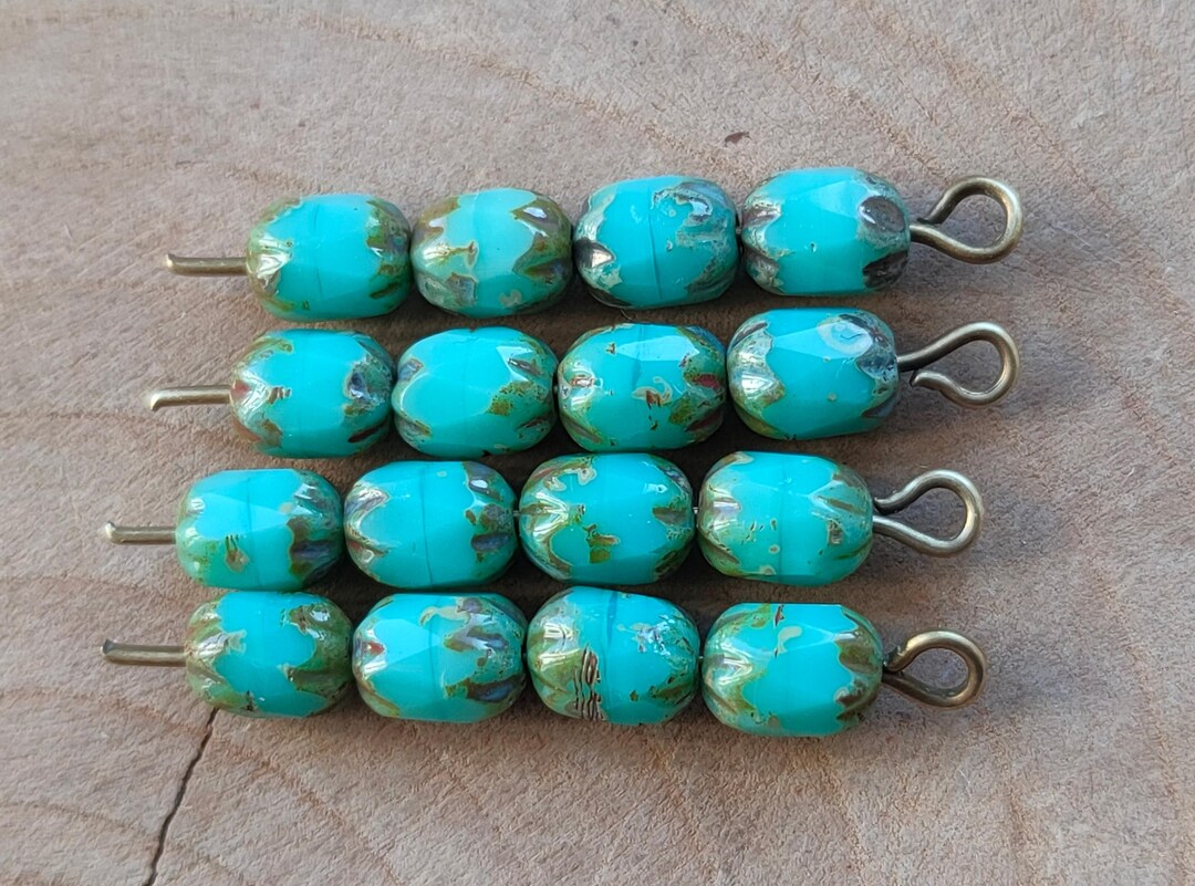 Turquoise Czech Glass Rice Beads, Picasso Finish (6x4mm) - Etsy