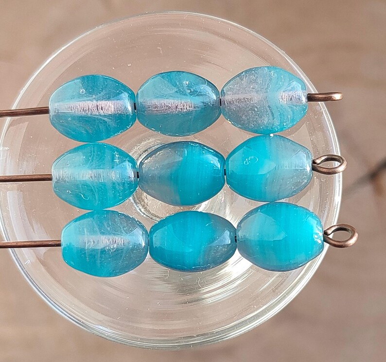 Czech Glass Oval Beads: Turquoise Clear Marble, 9x7mm - Etsy