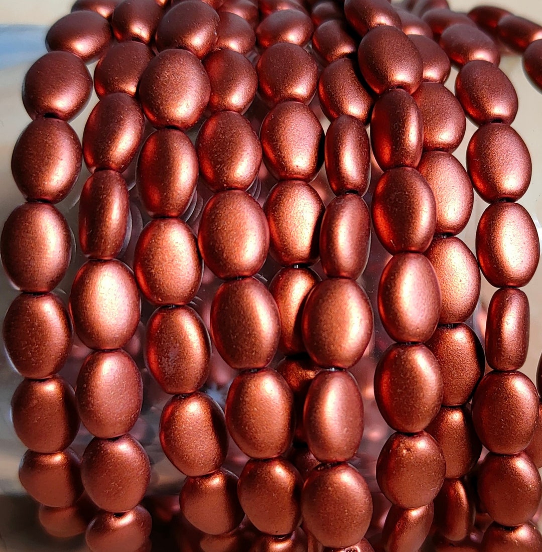 30 Premium Czech Oval Glass Bead, 8x6mm Metallic Matte Copper Bead ...