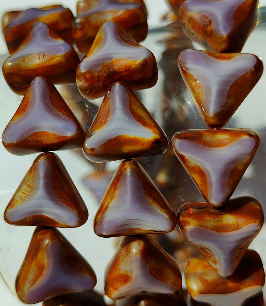 10 Premium Picasso Czech Glass Triangle Beads, 13mm Purple Opaque Glass ...
