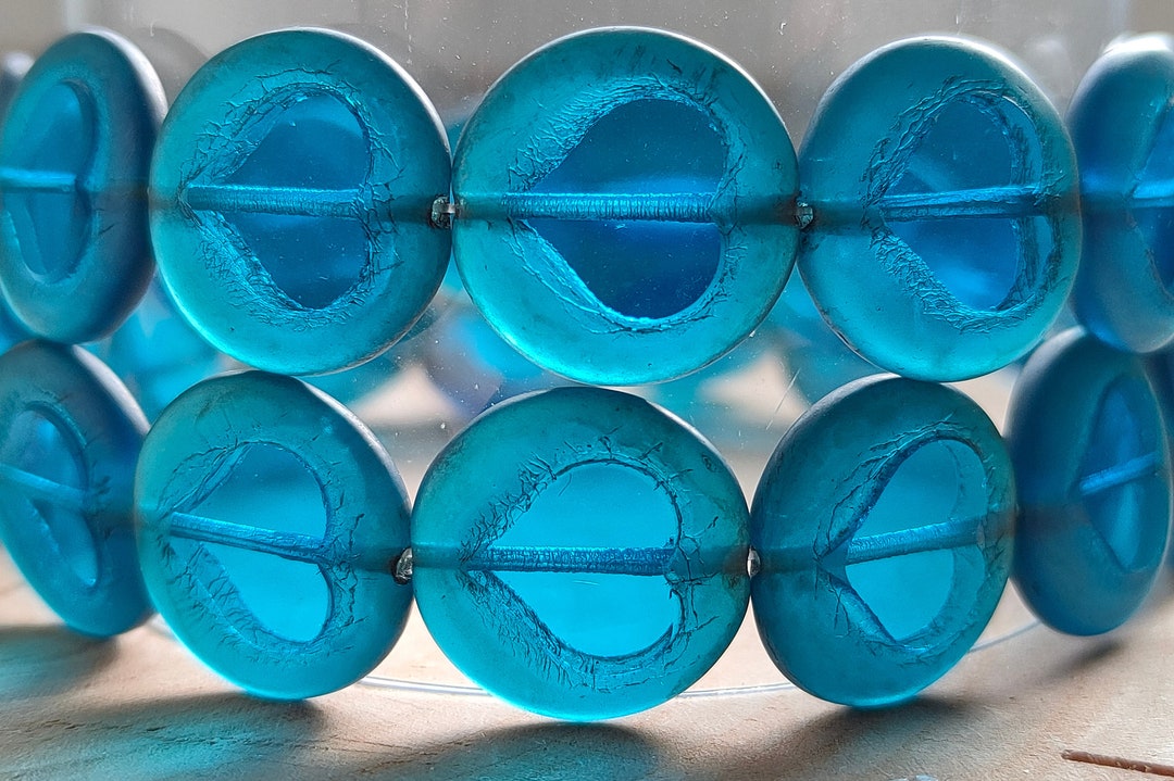 6/17mm Premium Czech Glass Heart Beads, Sky Blue Picasso Coin Bead ...