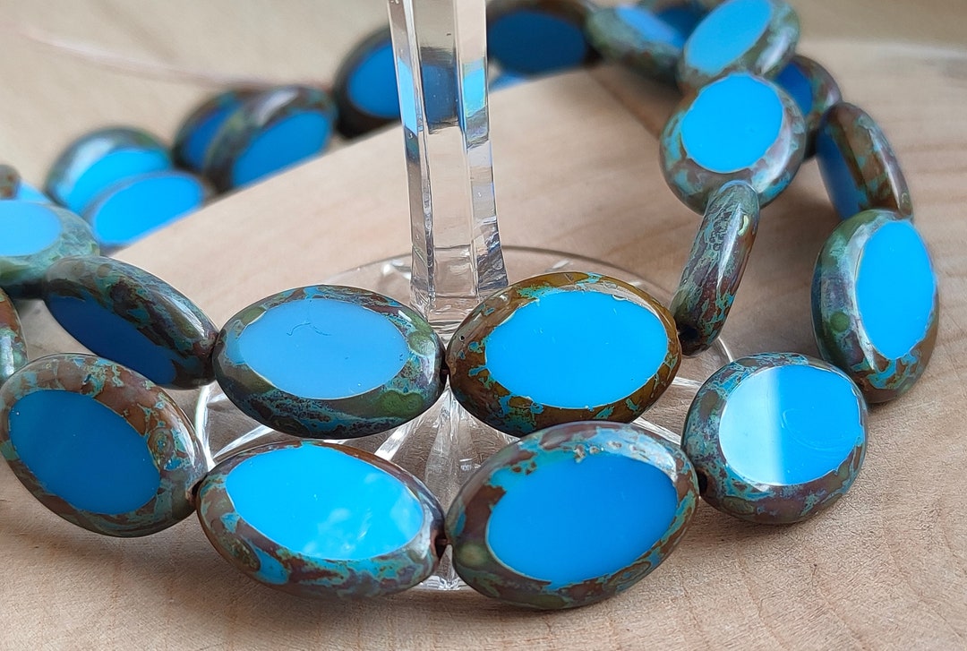 6 Premium Czech Oval Glass Beads 20x14mm Large Picasso Blue - Etsy
