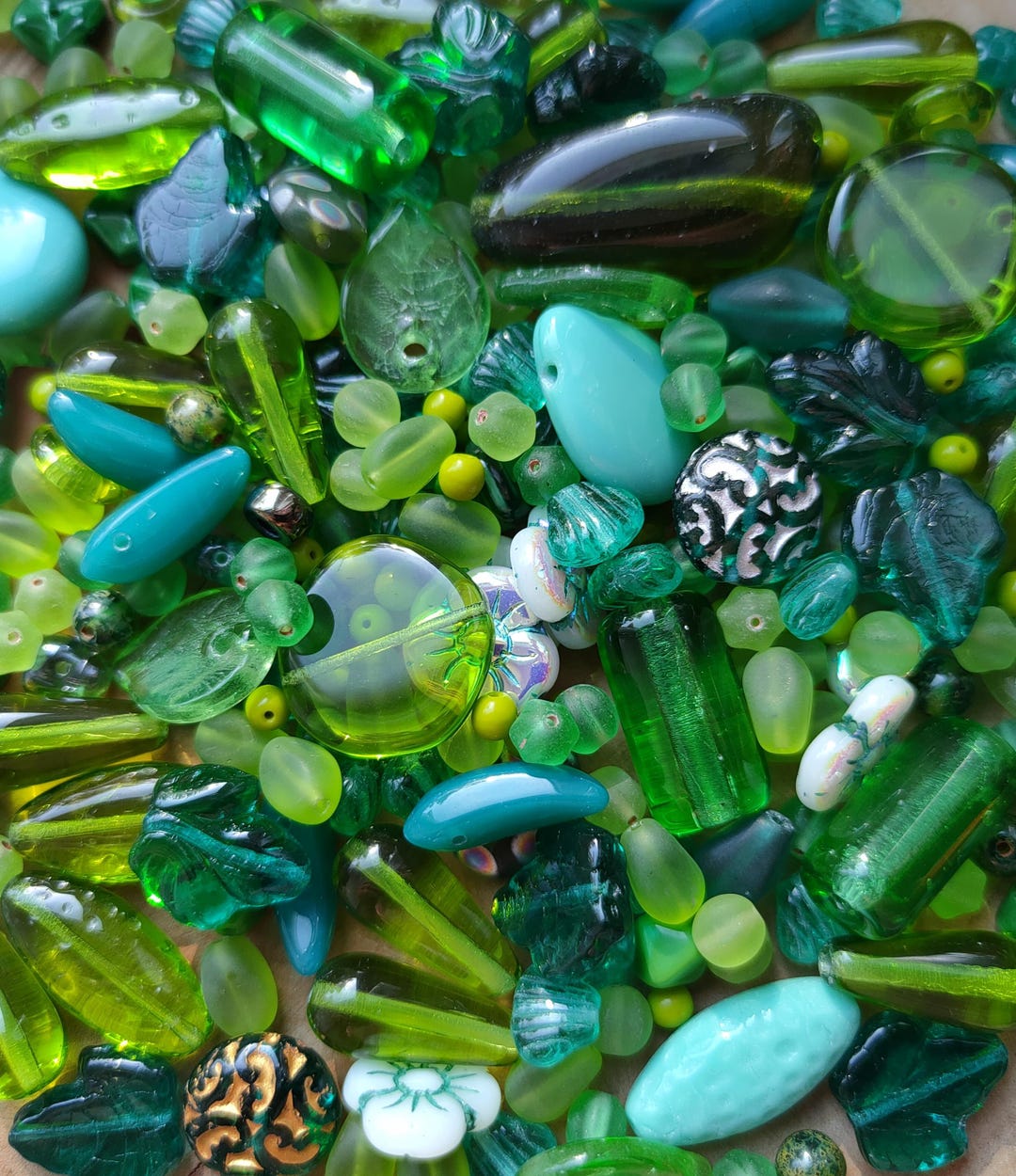 25g/50g/100g Bulk Glass Bead Mix Green, Bead Soup, Czech Bead Mix ...