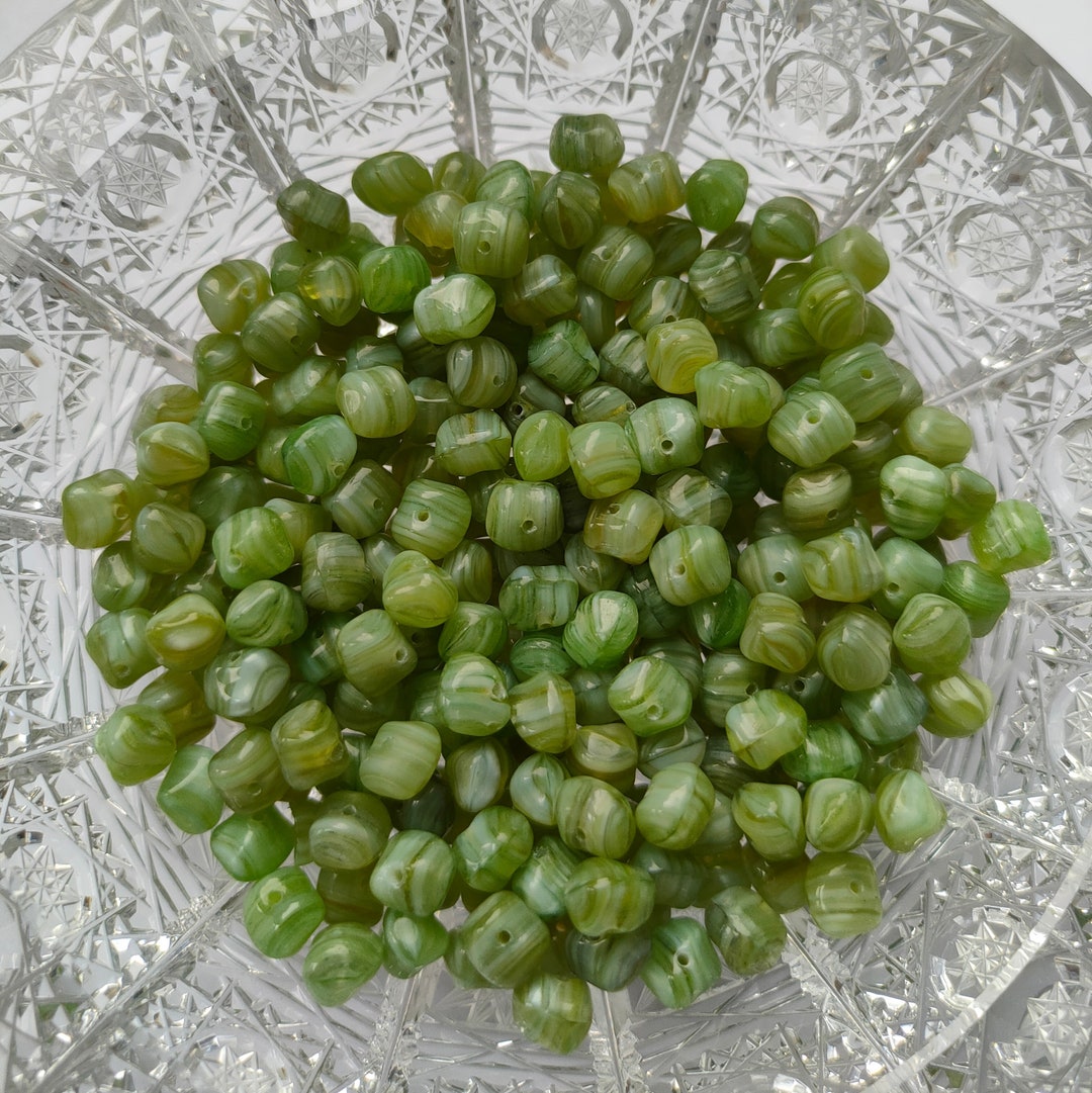 Marble Green Czech Glass Beads, Opaque Potato Beads 6x8mm - Etsy