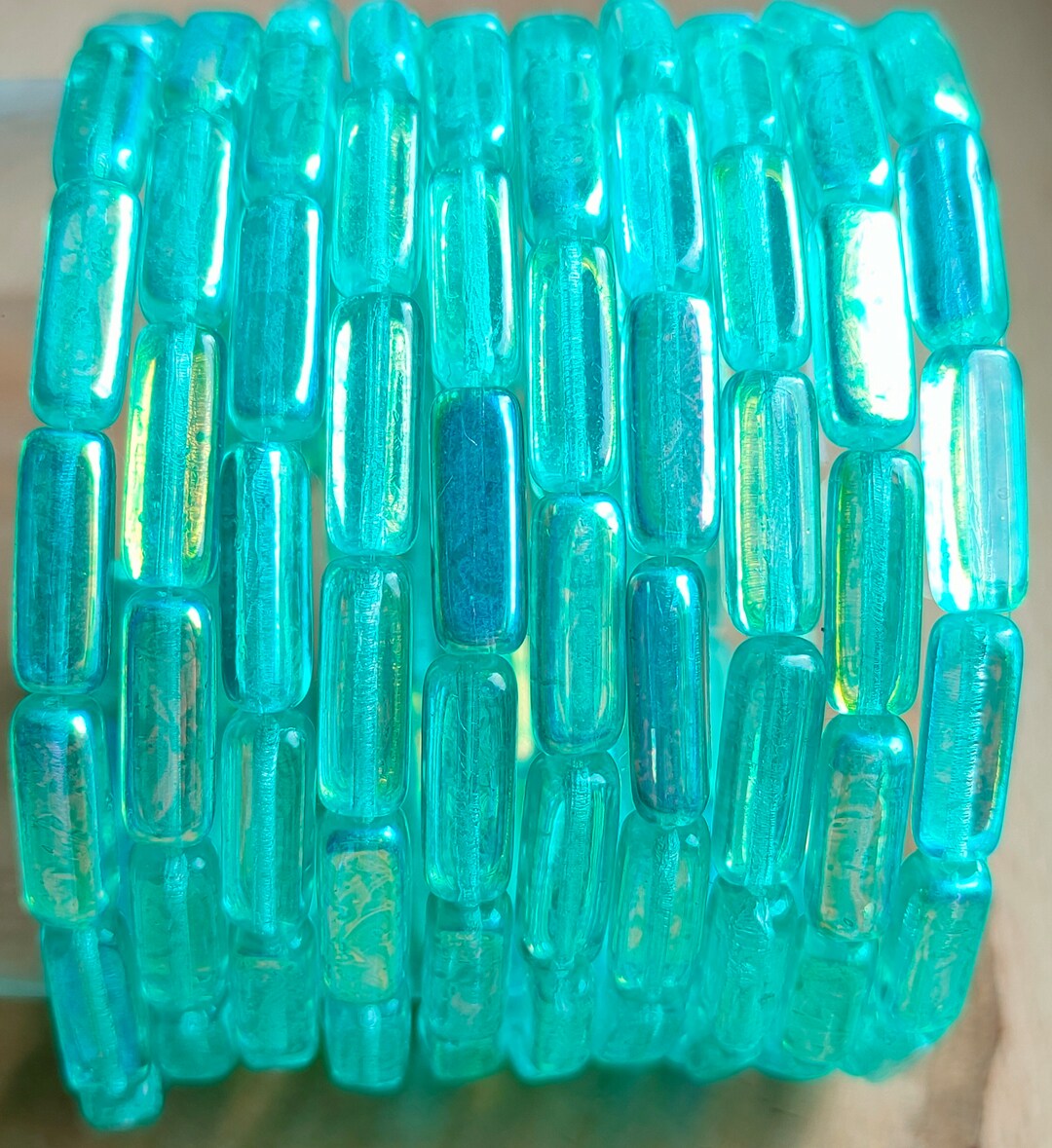 AB Green Czech Glass Rectangle Beads, Rainbow Luster (15x5mm) - Etsy