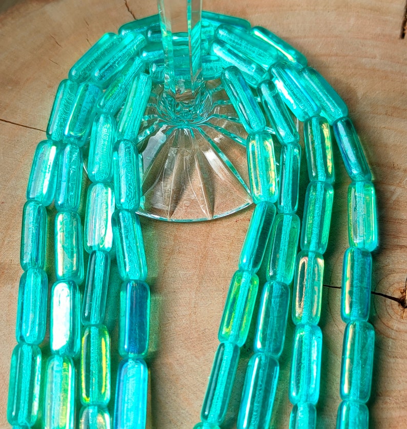AB Green Czech Glass Rectangle Beads, Rainbow Luster (15x5mm) - Etsy