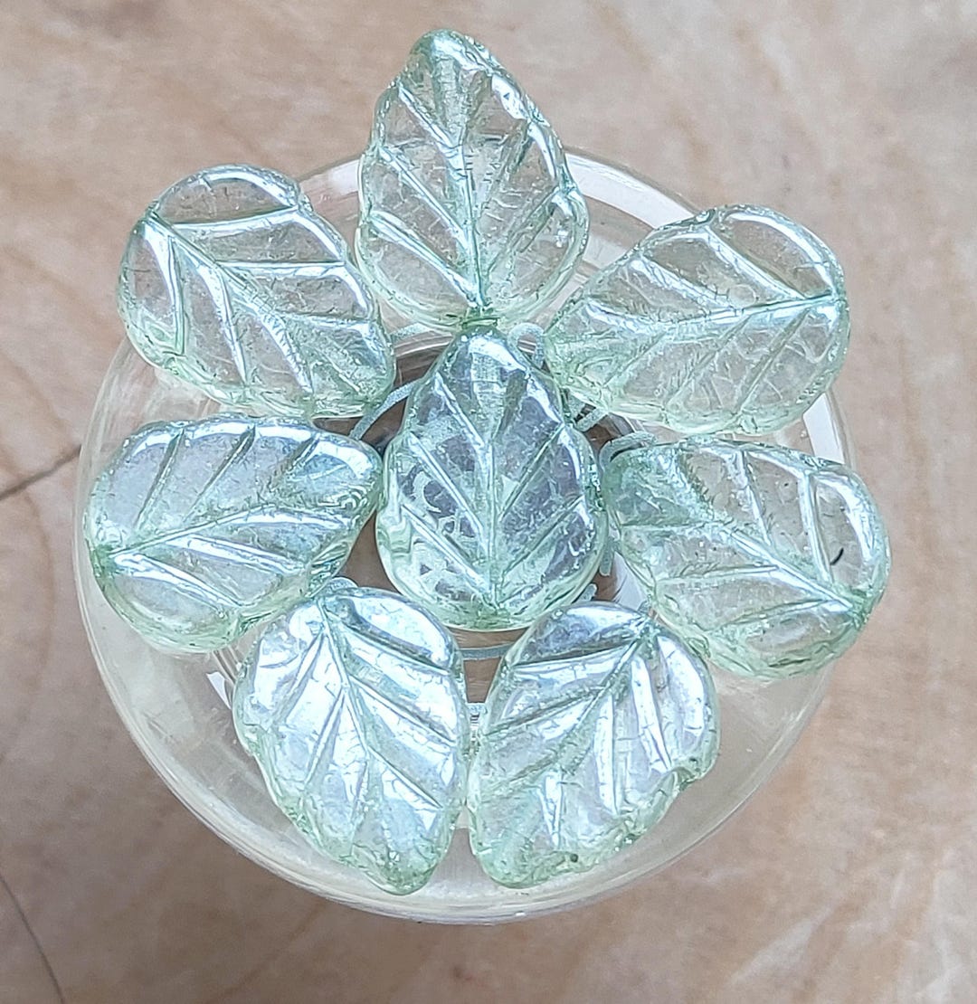 Mint Green Czech Glass Leaf Beads, Luster Pressed Glass (10x8mm) - Etsy