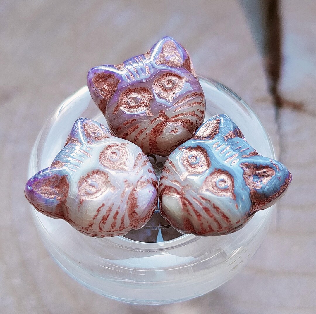 Czech Glass Cat Head Beads, Bronze Marble Inlays (5/10 Pcs) - Etsy
