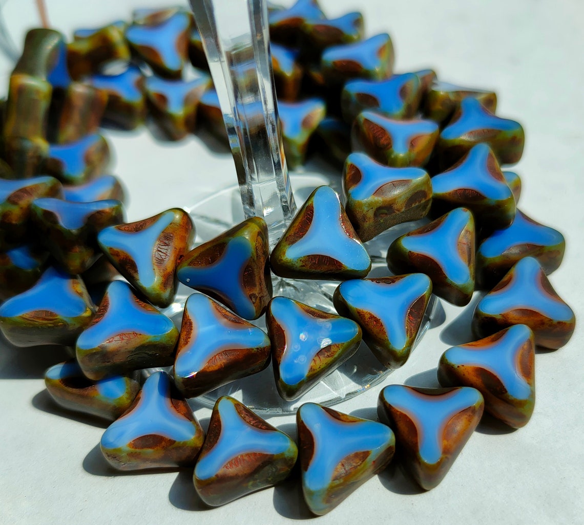 10 Premium Picasso Czech Glass Triangle Beads 13mm Sky Blue - Etsy