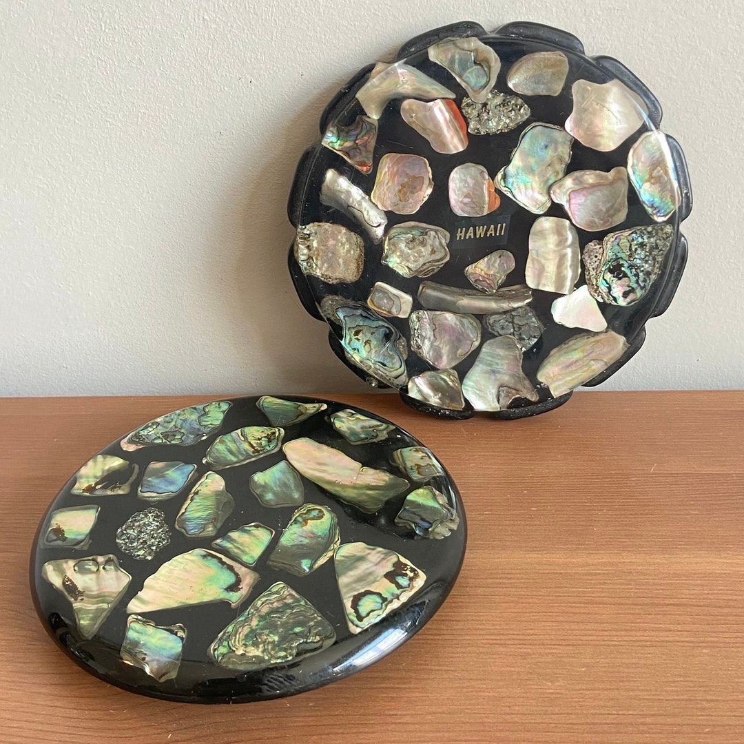 Vintage Set of 2 Lucite and Abalone Shell Trivets - Etsy