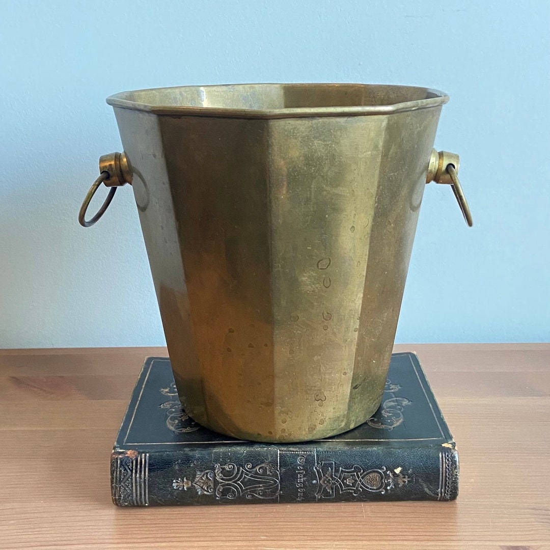 Vintage Brass Hexagonal Bucket With Ring Handles 7.4 T X 7.5 W Indoor ...