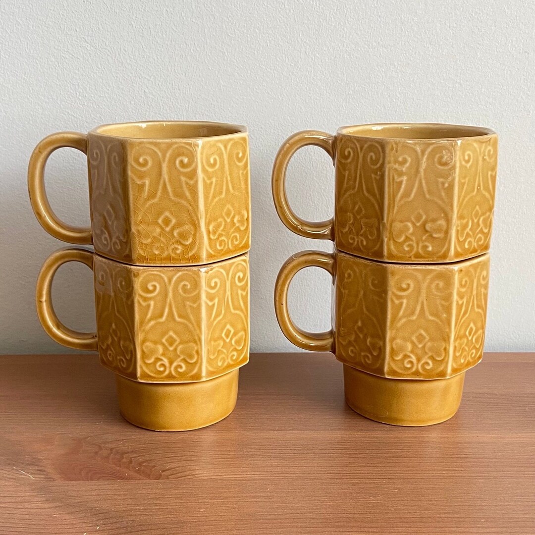 Vintage Mcm Retro Stacking Mugs Made in Japan Stacking Ceramic Mugs 3.5 ...