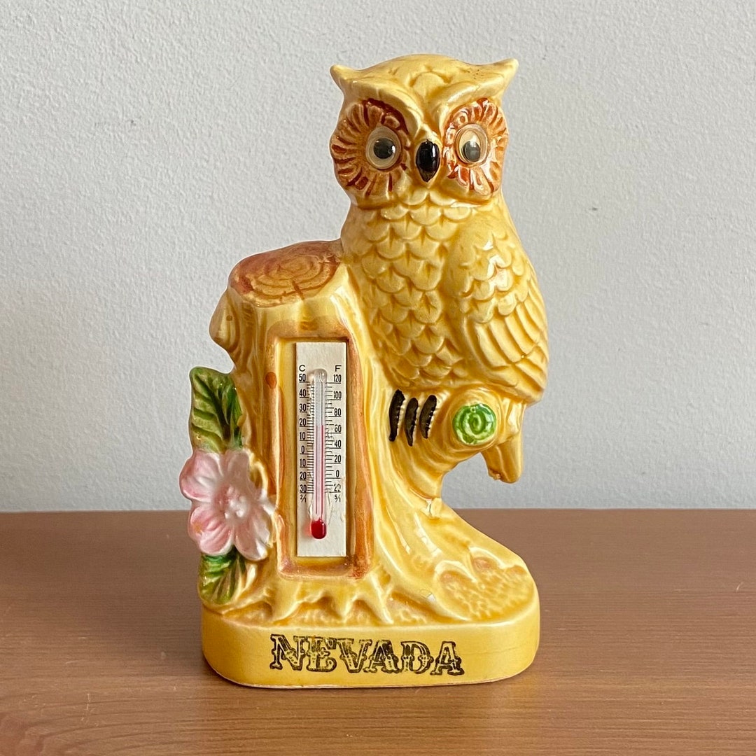 Vintage Ceramic Owl Thermometer Temperature Reader Nevada Collectible 5 ...