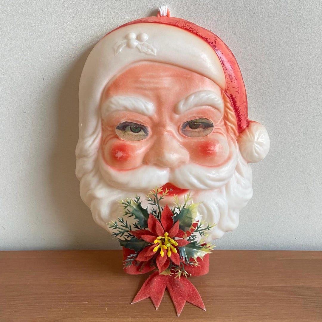 Vintage Plastic Santa Face With Moving Winking Eyes 11 T X 7 W Rare ...