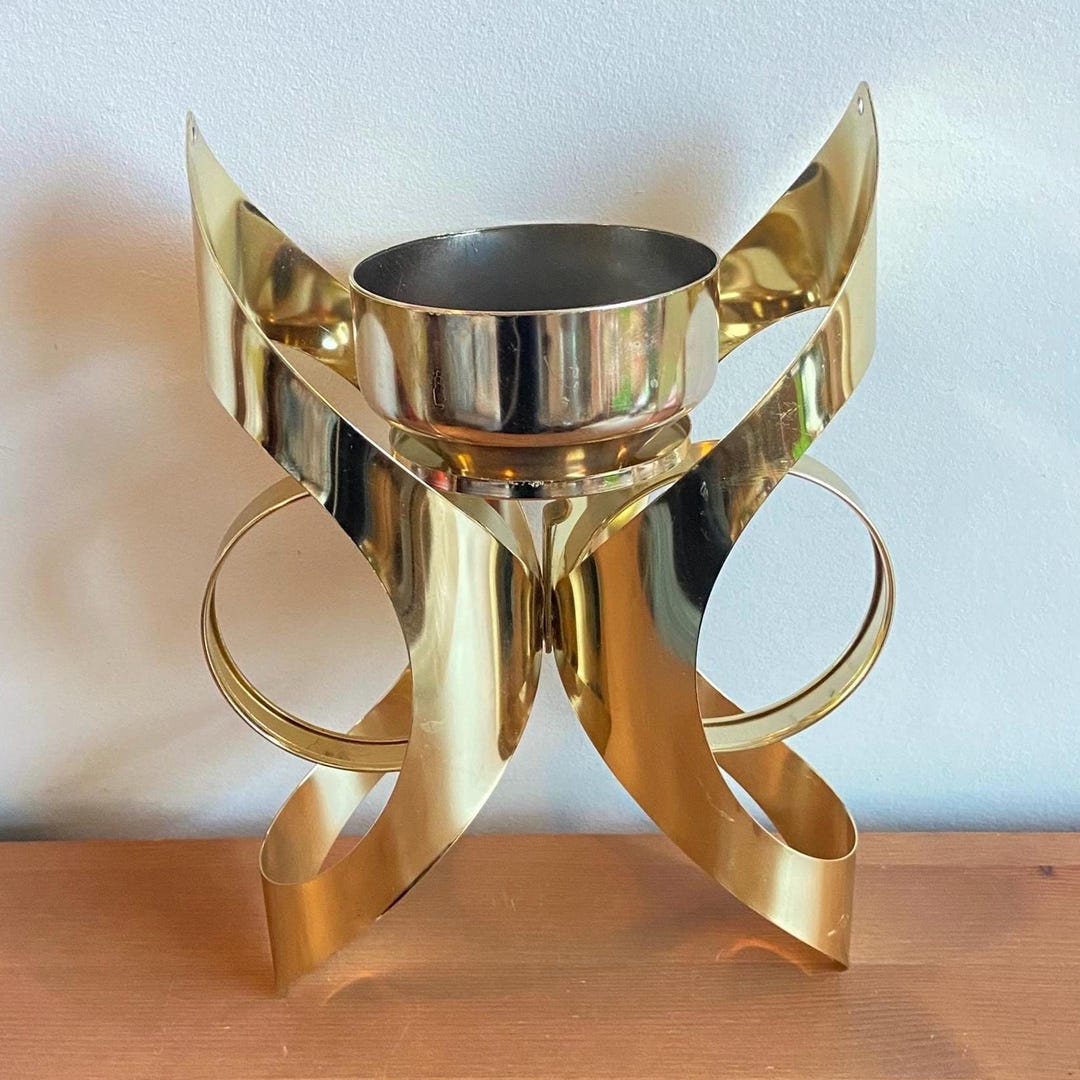 Vintage MCM Gold Candle Holder or Plant Hanger - Unique Metal Ceiling ...