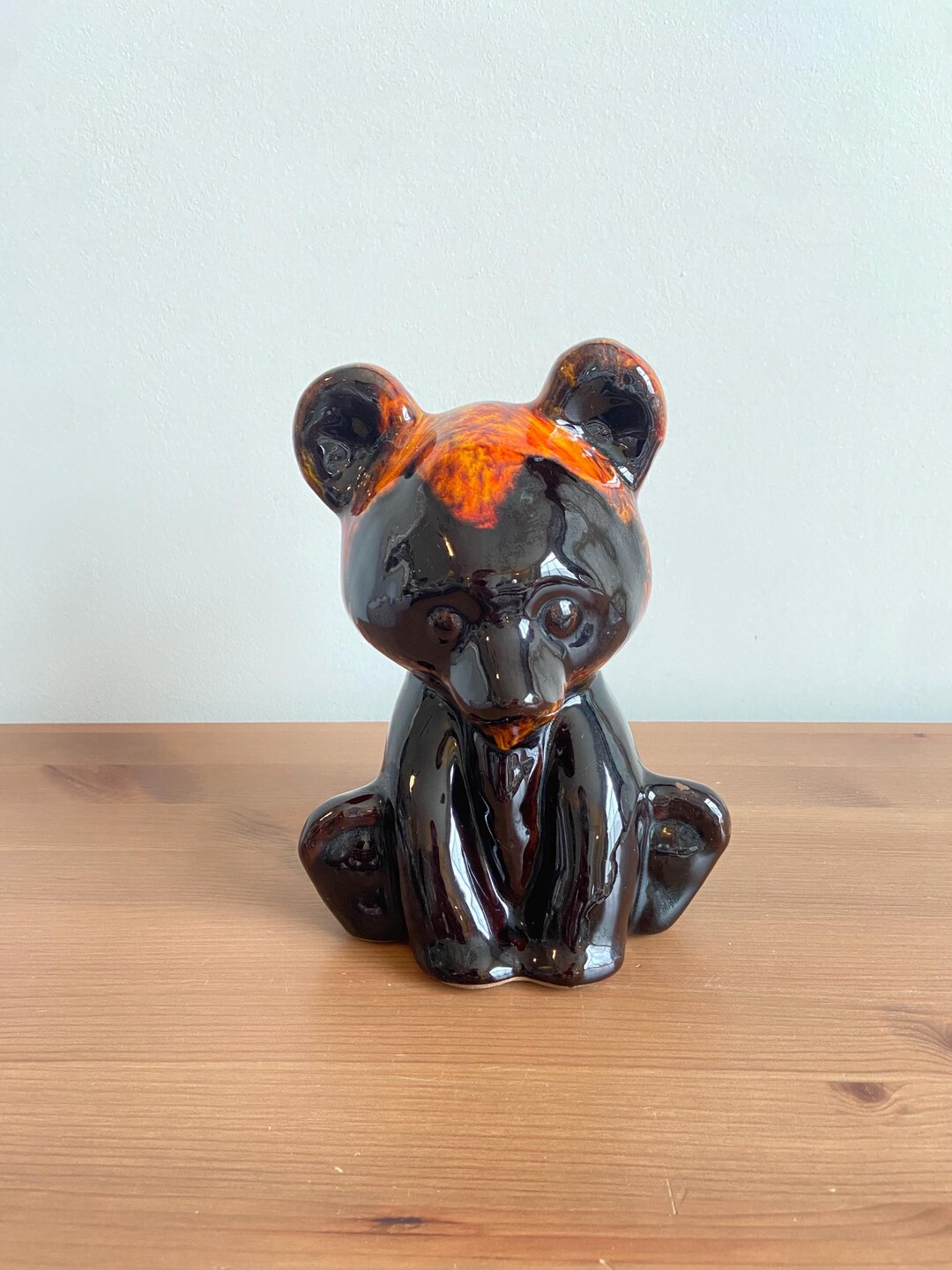 Vintage Ceramic Drop Glaze Bear Bank - 7.8” T X 6” W X 5” D - Retro ...