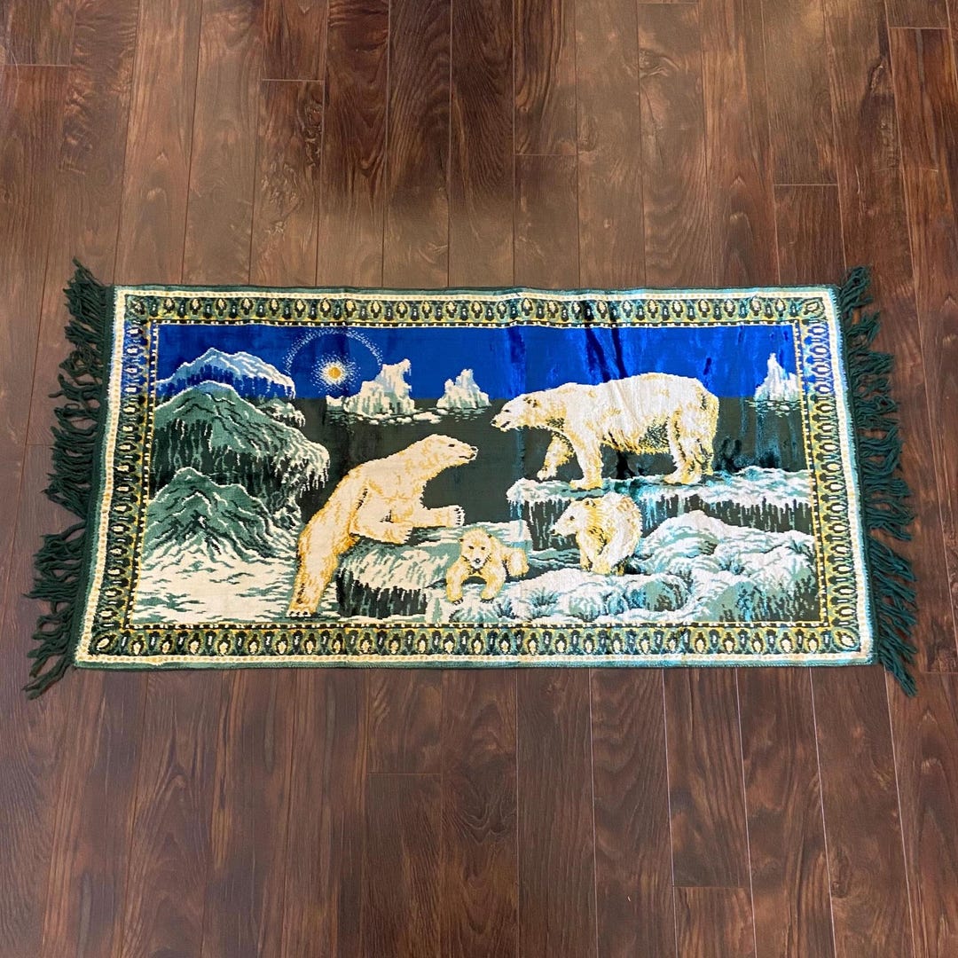 Vintage Polar Bear Blue Tapestry - 43” X 20” - Blue Winter Themed Wall ...
