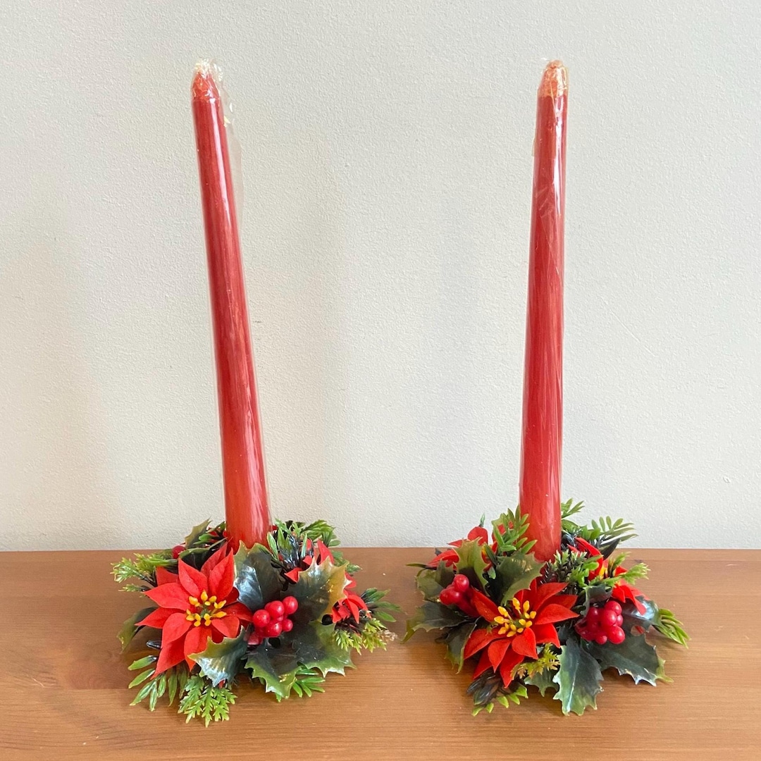 Vintage Plastic Holly Candle Holders With Red Taper Box in Original Box ...