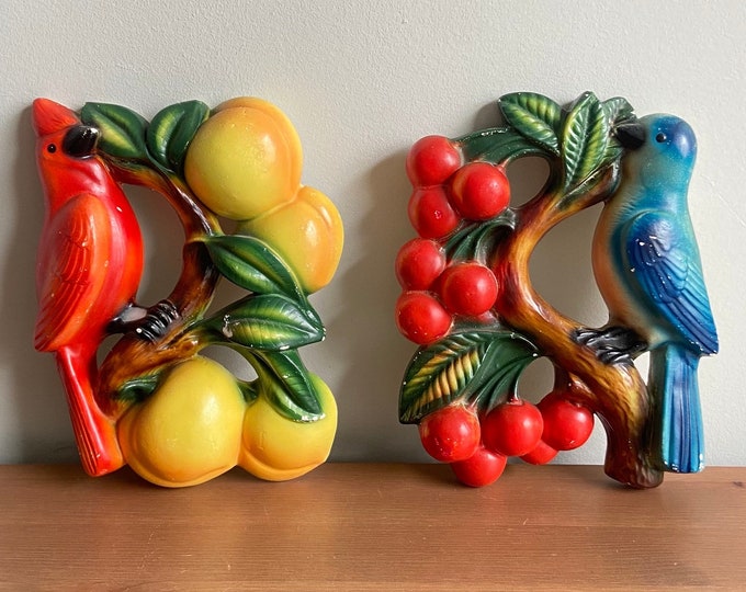 Vintage Miller Birds on a Fruit Branch Set of 2 - Chalk Ware Set - 7.5 ...