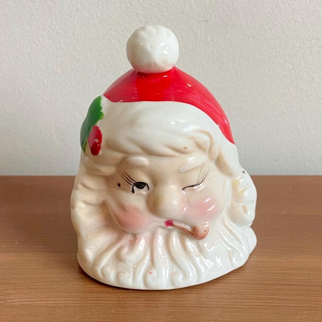 Vintage Porcelain Winking Santa Bell - Shelf Decor - Christmas Santa ...