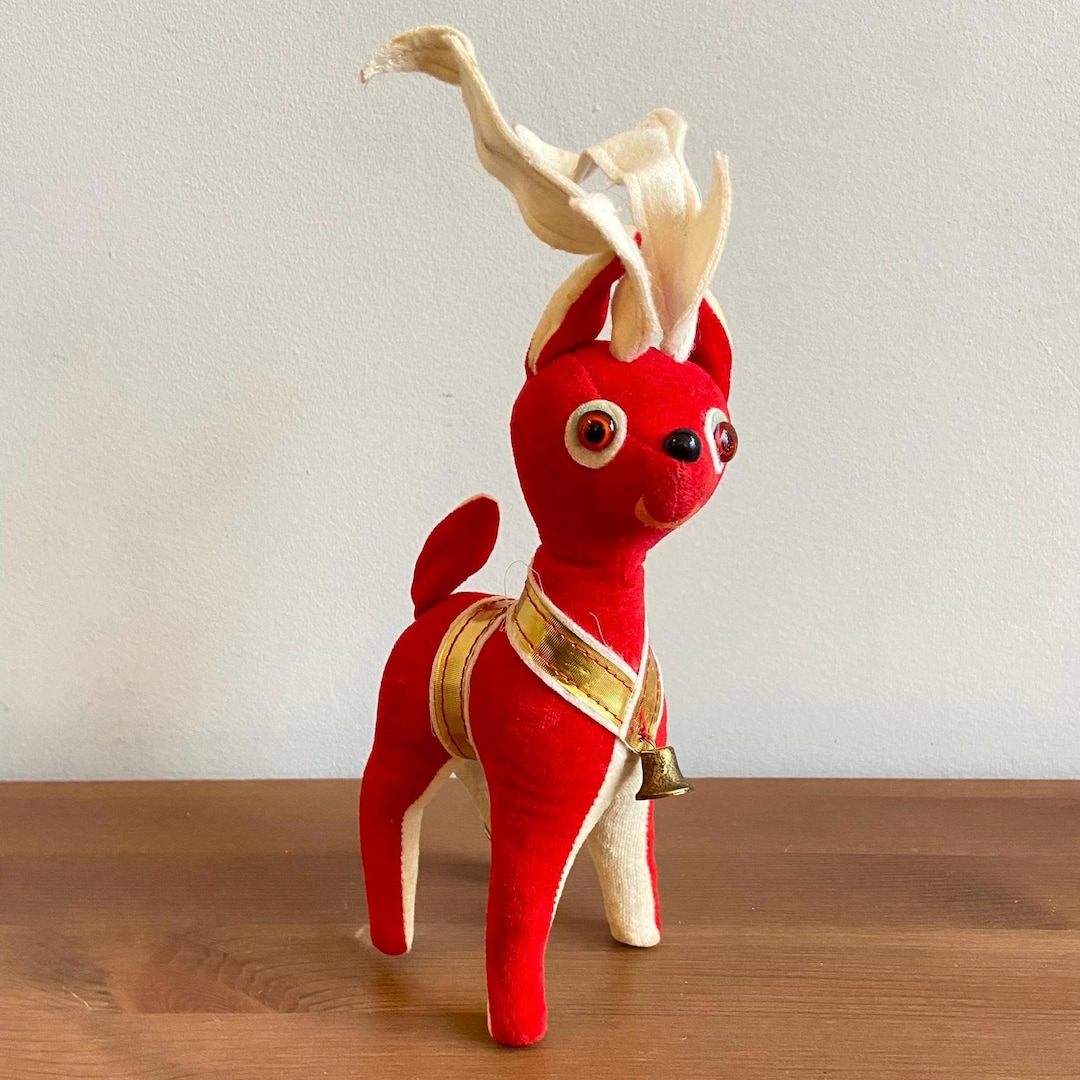 Vintage 1950s Felt Christmas Reindeer - 8.5” Tall - Kitschy Red Xmas ...