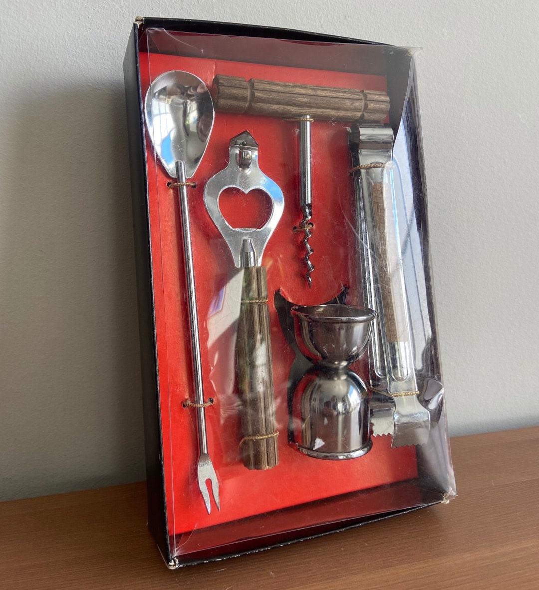 Vintage 5pc Wooden Bar Utensil Set - Tiki Style - Retro Bar Ware - Etsy