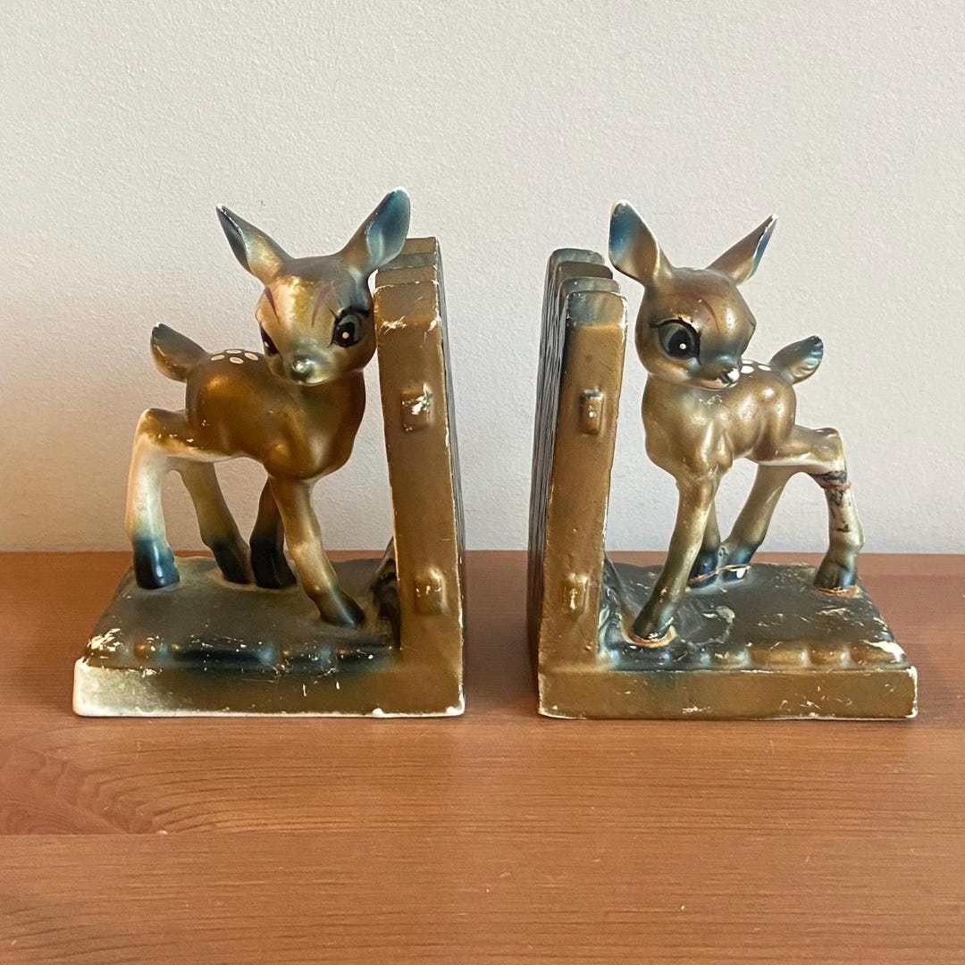 Vintage Ceramic Large Eyed Doe Deer Book Ends - 5” T X 3.5” W X 2” D ...