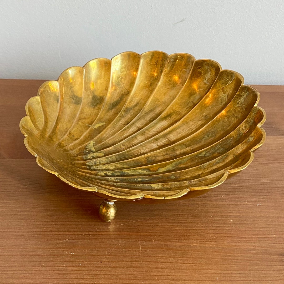 Vintage Brass Shell Dish With Legs - Catch All Dish - 7”x7.5”x2”t - Etsy