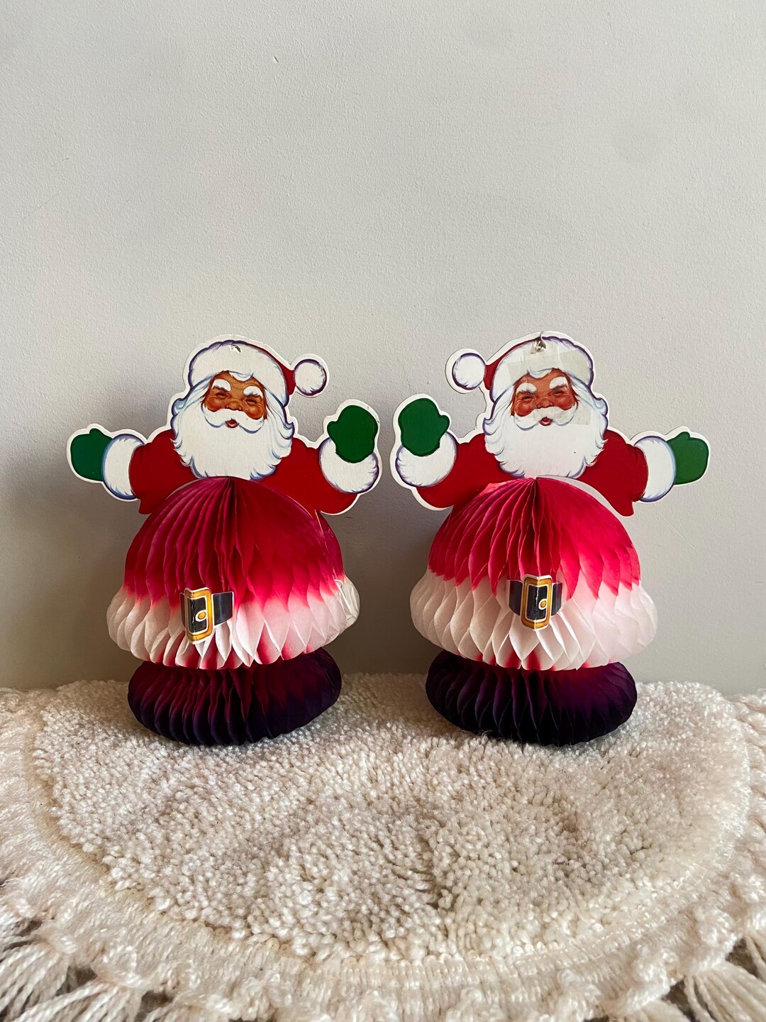 Vintage 1950s Honeycomb Santa Table Top Decor - 9” Tall - Dip Dyed ...