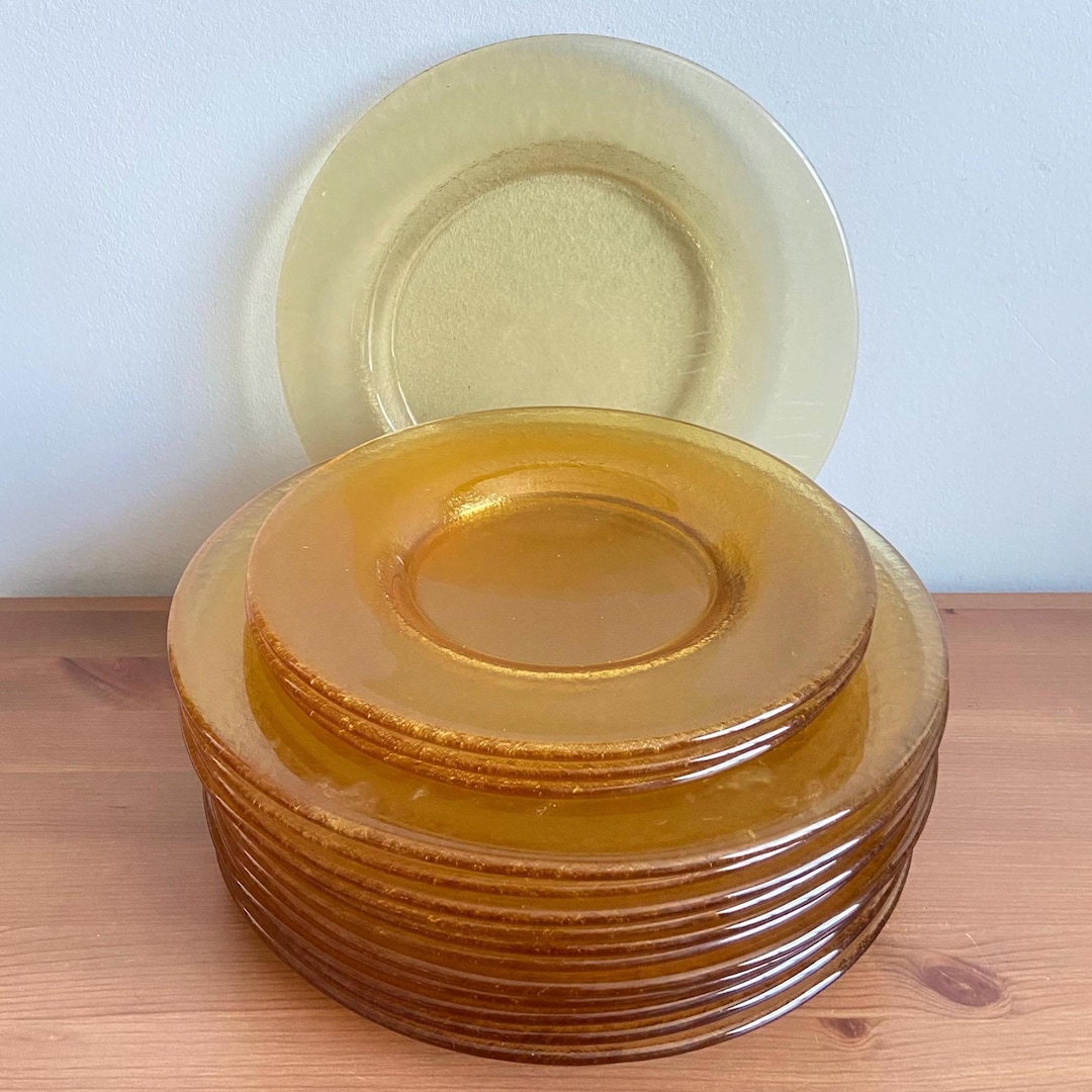 Very Heavy Vintage Amber Glass Plates - Lot of 14 Plates - Textured ...