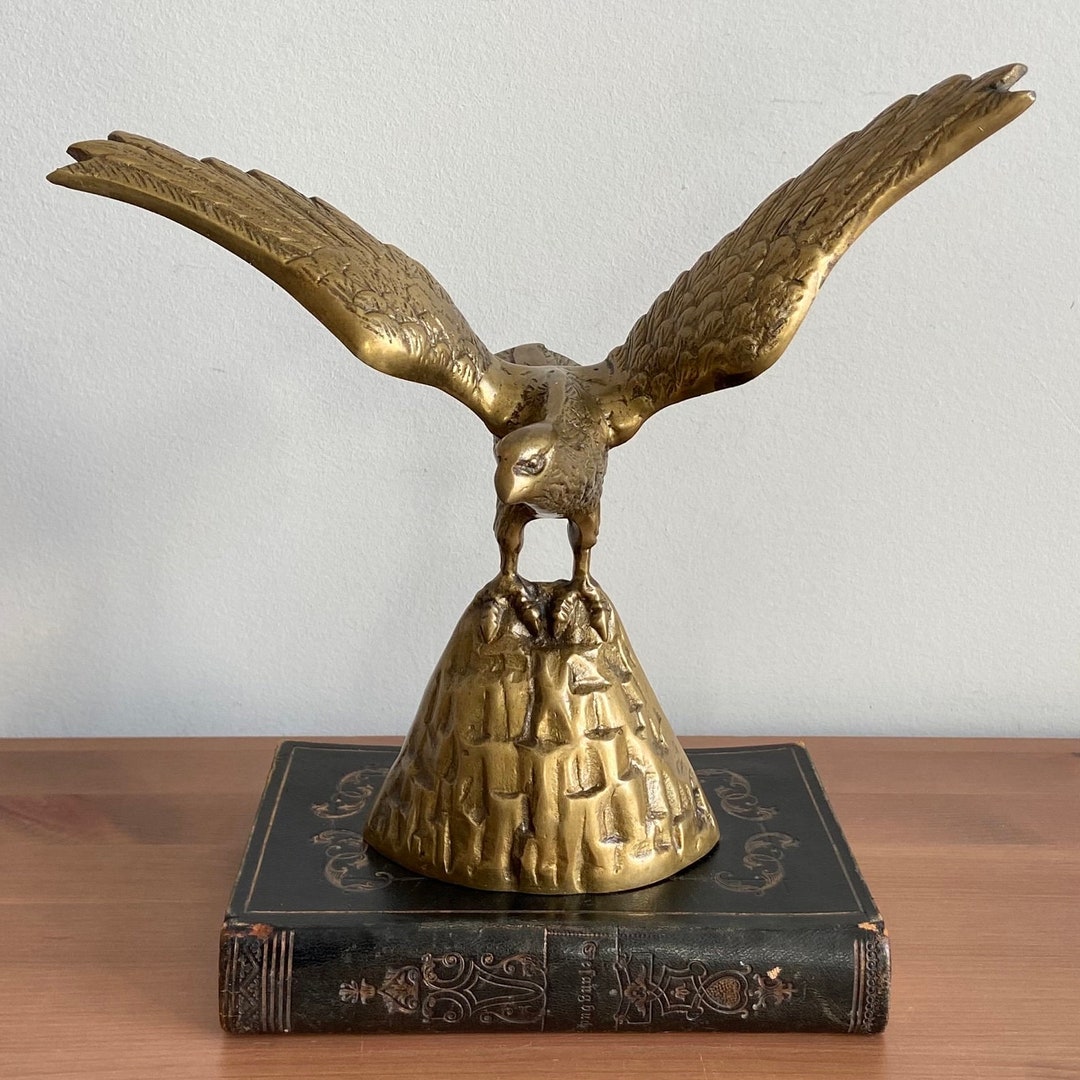 Vintage Brass Flying Eagle Shelf Decor - Eagle on a Rock - 9” T X 10.2 ...