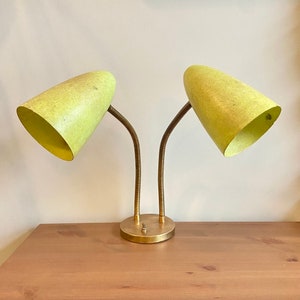 Vintage MCM Double Gooseneck Desk Lamp - Green Fibreglass - Brass Base ...
