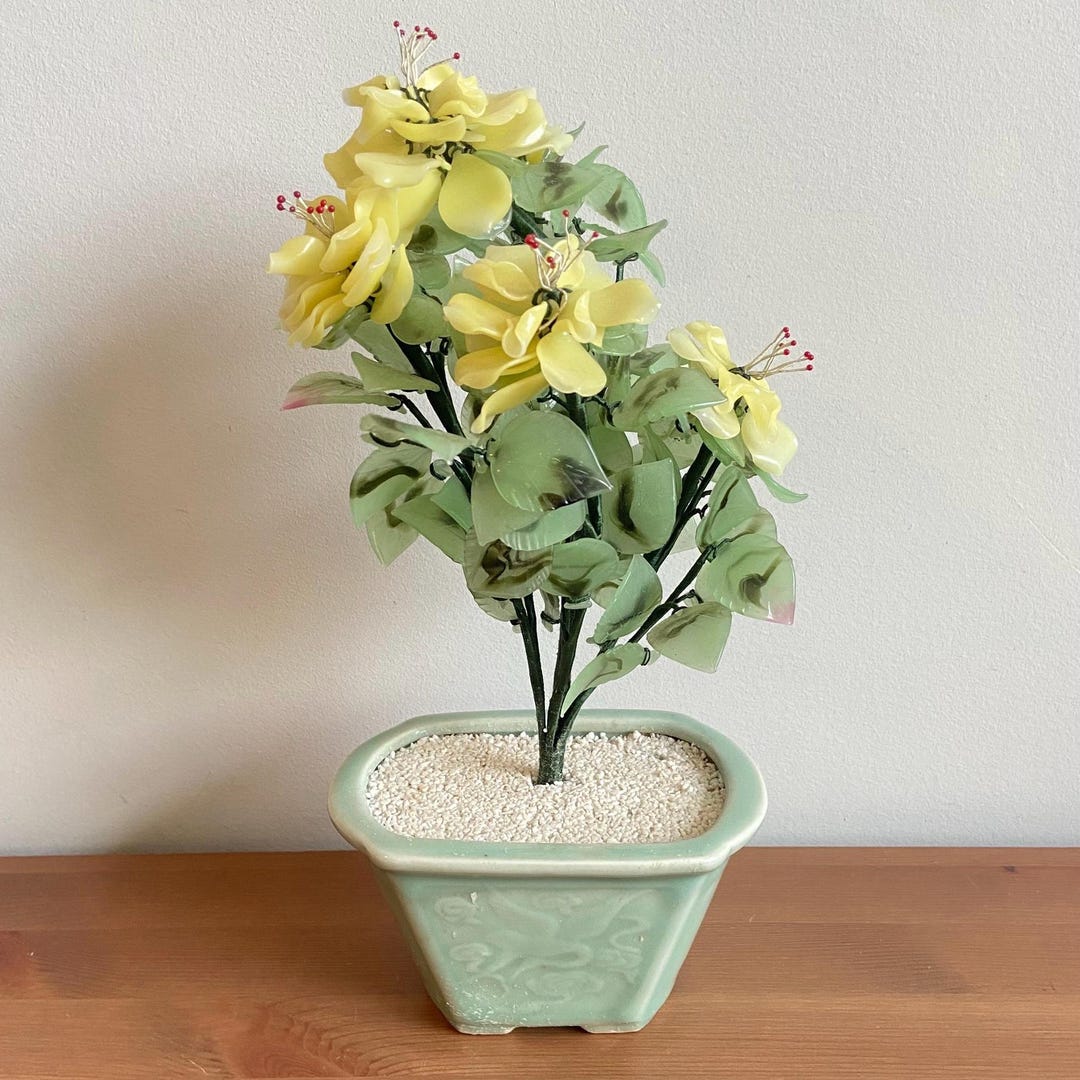 Vintage Jade Stone Tree With Ceramic Planter Base - Yellow Stone ...
