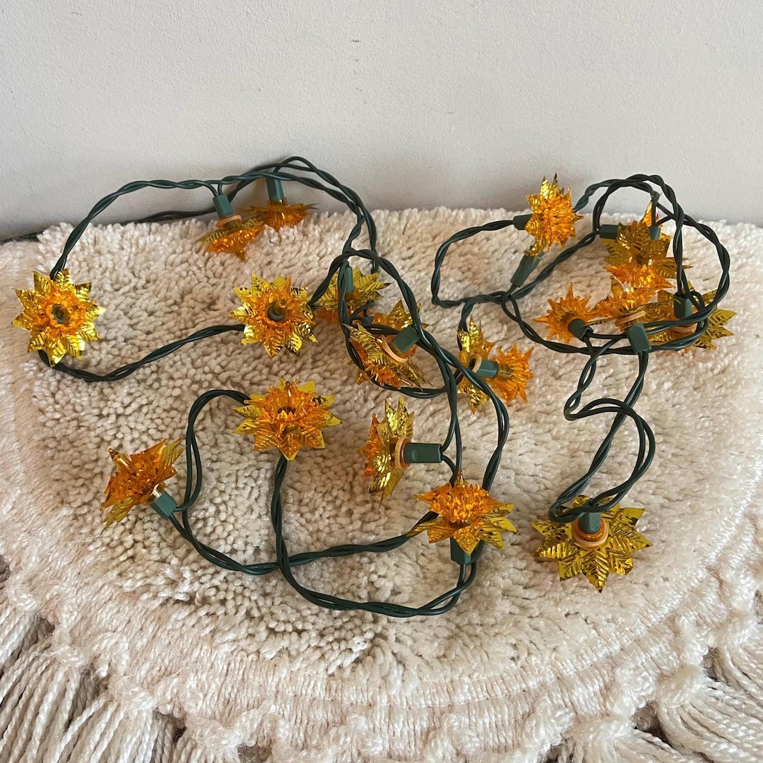 Vintage Christmas Gold and Yellow String Lights 12 Ft Long Gold Foil ...