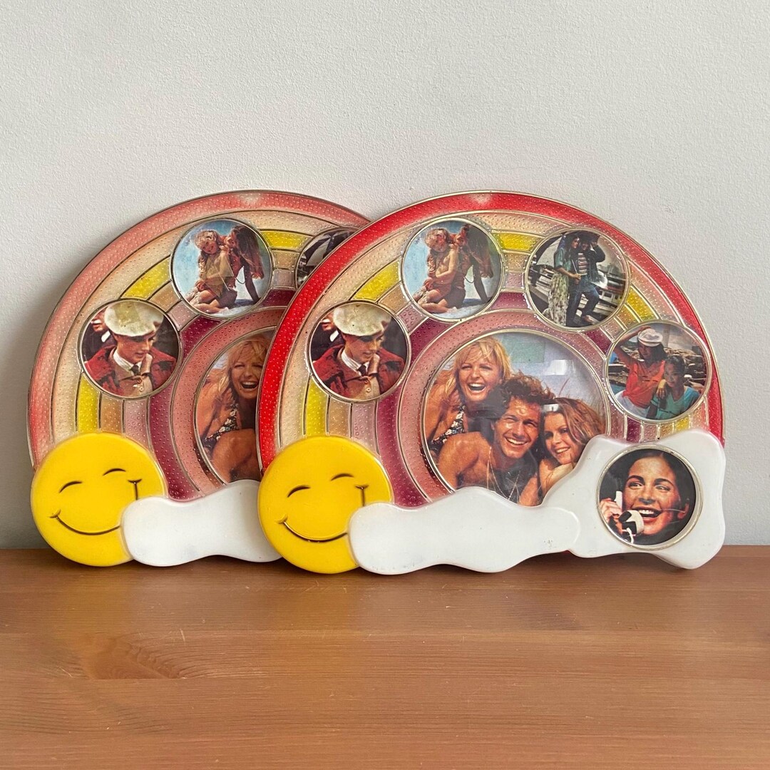 Vintage 70s Retro Rainbow Cloud and Smiley Face Picture Frame - 11” X 9 ...