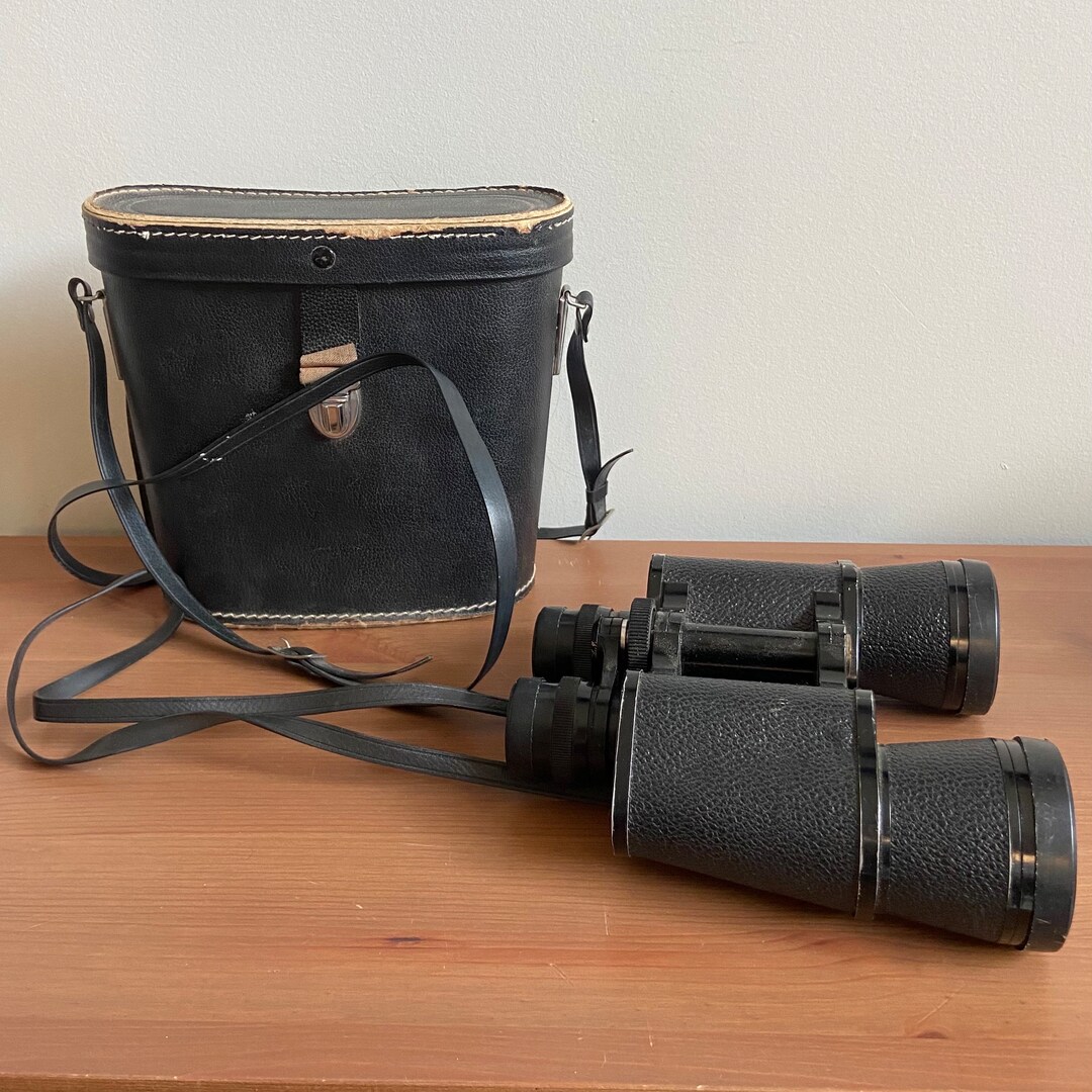 Vintage Full Sized Textured Binoculars With Original Case, Neck Strap ...