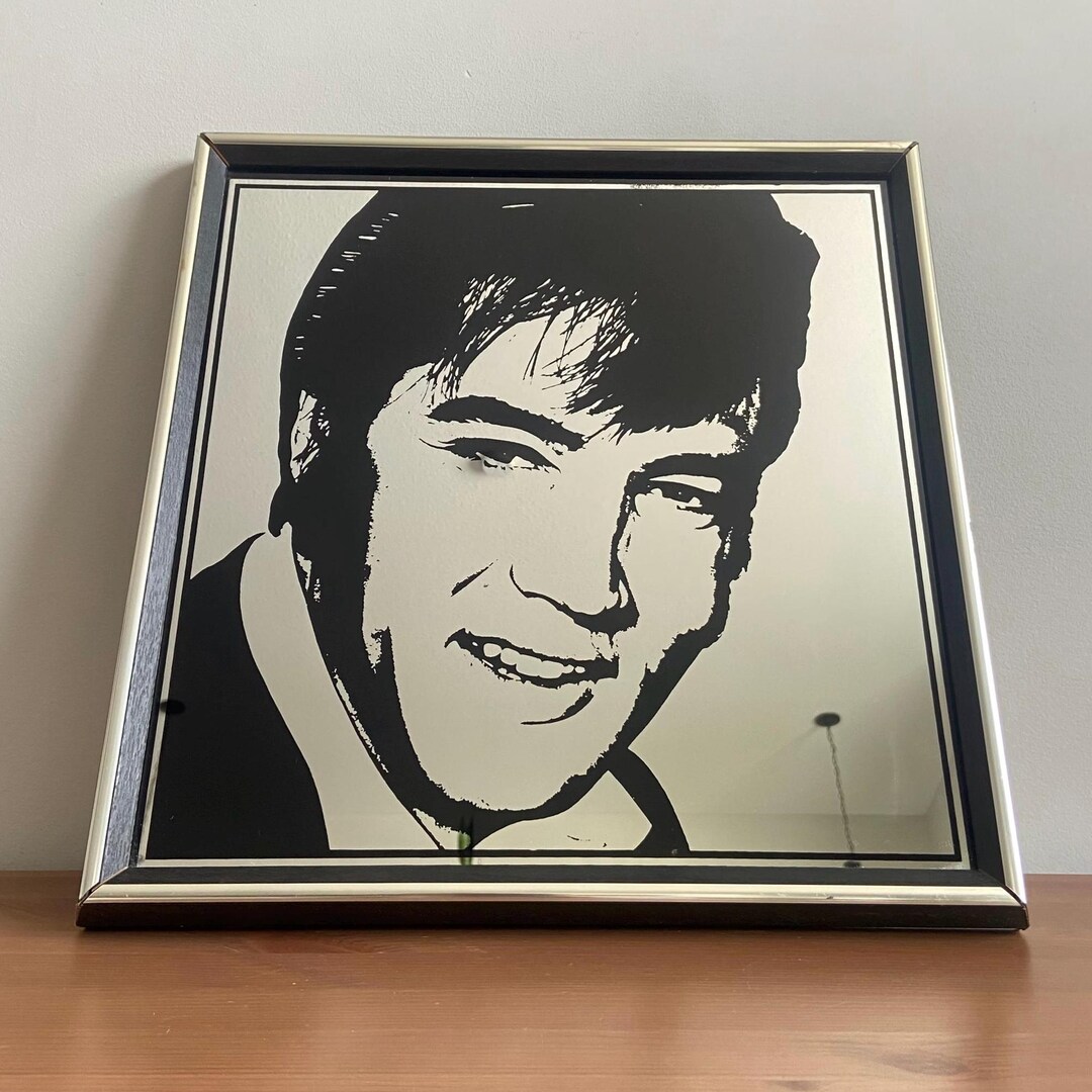 Vintage 70s Elvis Presley Picture Mirror - 15” X 15” - Black Framed ...
