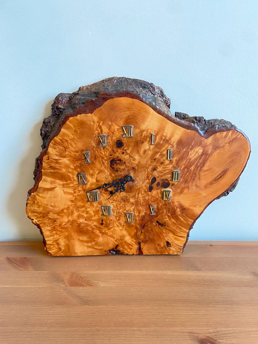 Vintage Burl Wood Live Edge Wall / Shelf Clock - 16” X 13” - Retro Mcm ...