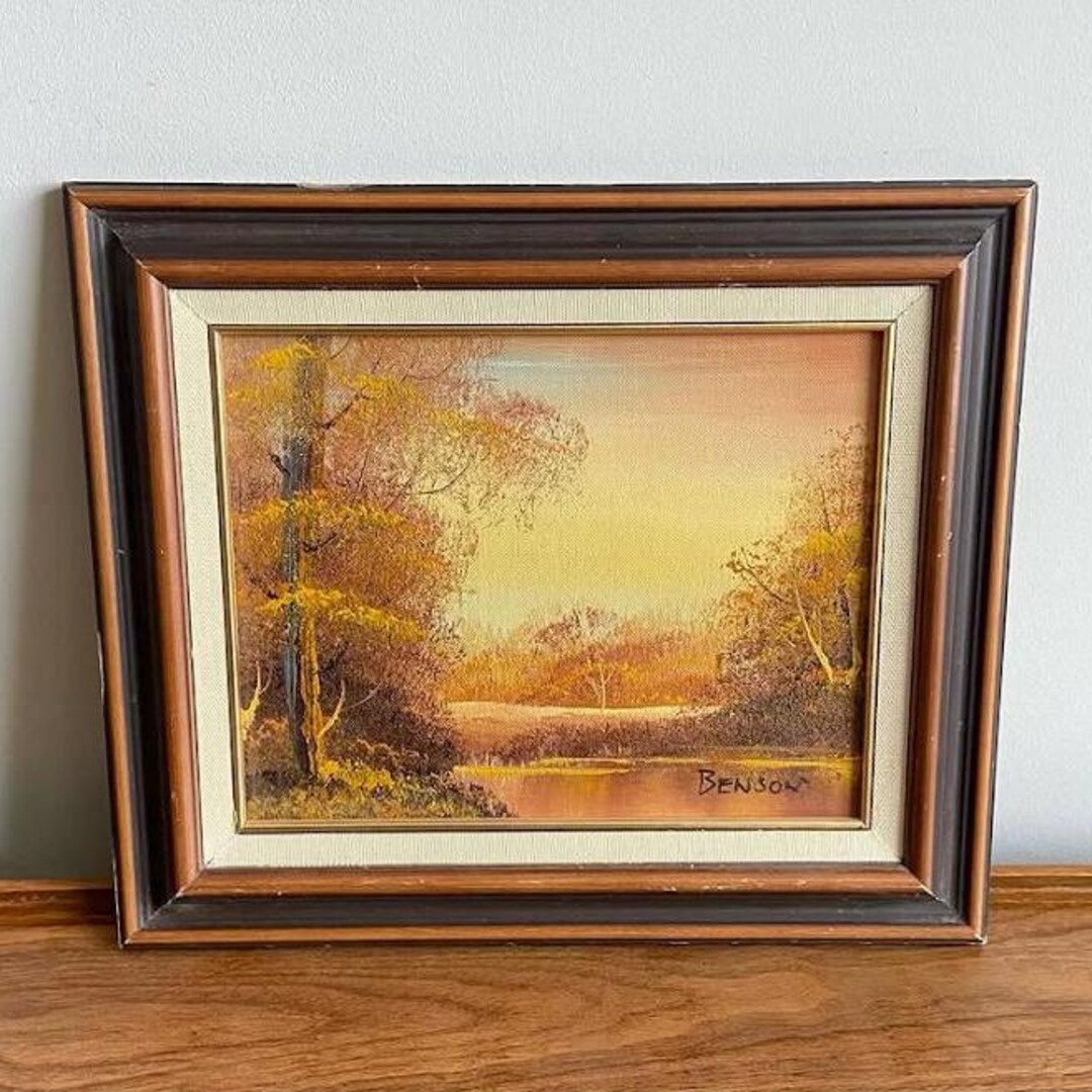 Vintage Original Landscape Oil Painting by Benson - 13” X 11.5” - Retro ...