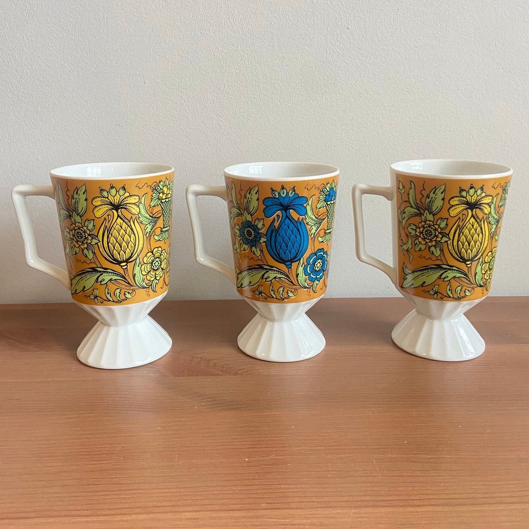 Vintage Floral Stem Mugs - Set of 3 - 5” T X 3” W - Mcm Mugs - Etsy