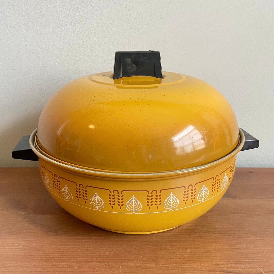 Vintage Orange/yellow Mcm West Bend Bun Warmer Pot - Has Insert and Lid ...