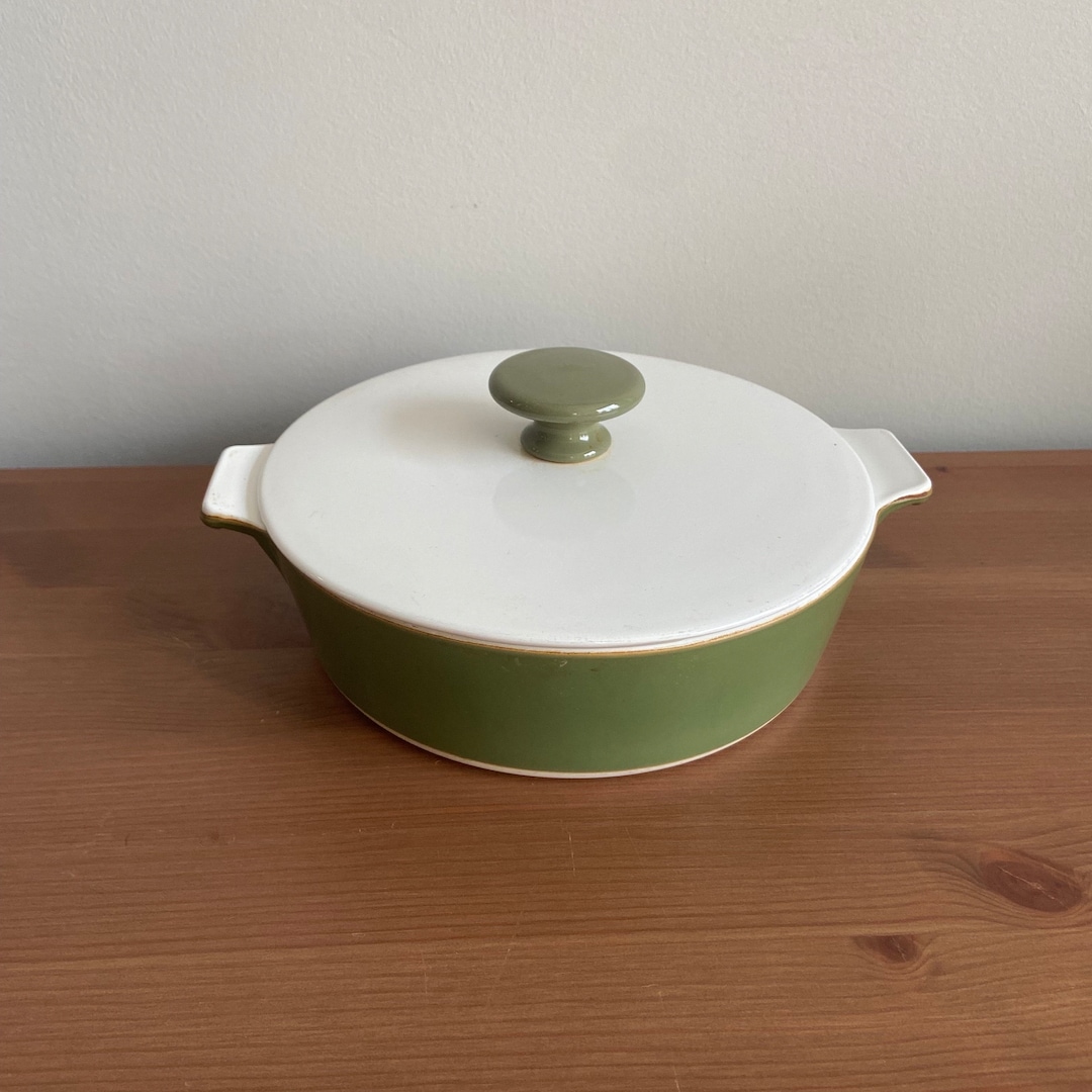 Vintage Corning Wear Green Serving Dish White and Green Glass - Etsy