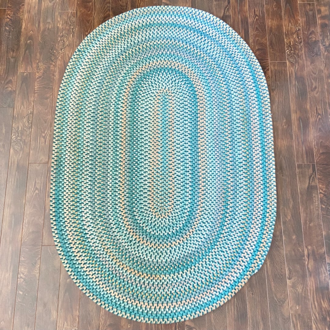 Vintage Mcm Braided Rug - Blue Rug - 62” X 41.5” - Etsy